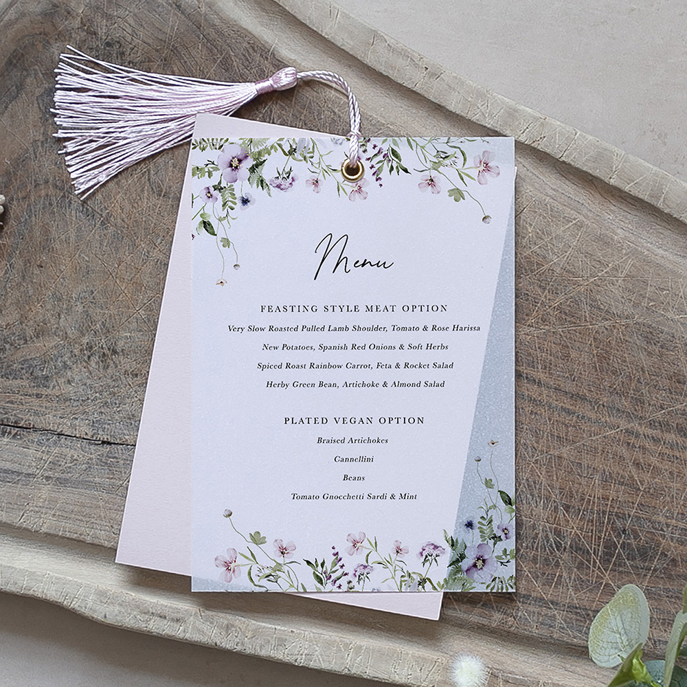 Spring Blush Vellum Menu with Floral Border